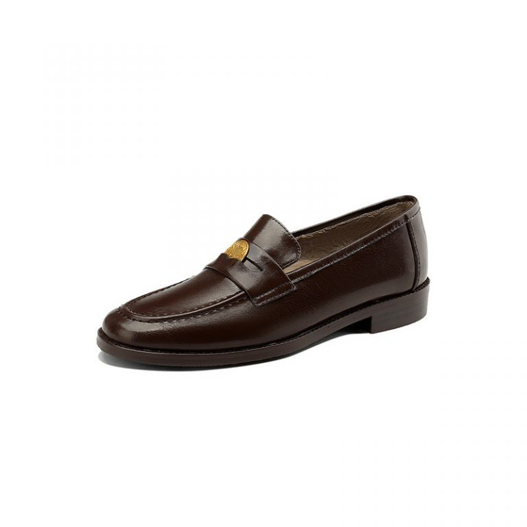 Women’s Round Toe Leather Loafers Low Heel Leather Shoes – Takalr