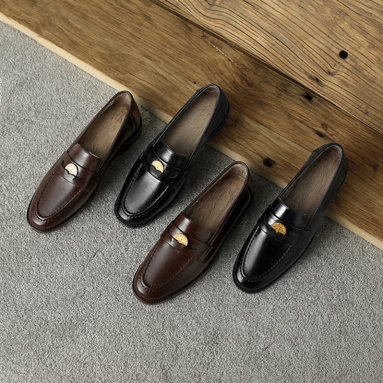 Women’s Round Toe Leather Loafers Low Heel Leather Shoes – Takalr