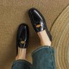 Women’s Round Toe Leather Loafers Low Heel Leather Shoes – Takalr