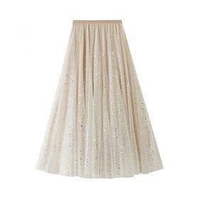 Women’s Mid Length Sequin Star Mesh Gauze Skirt – Takalr